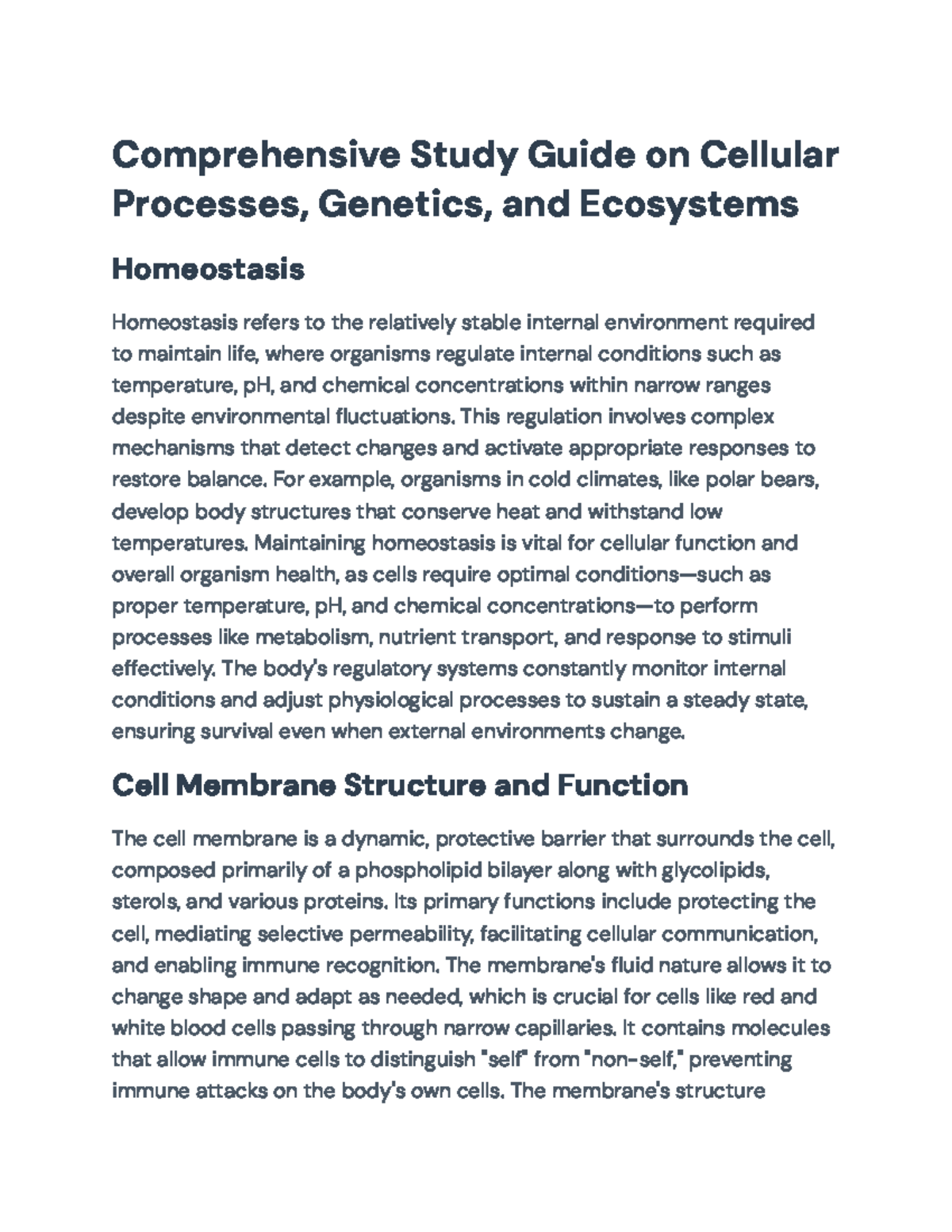 Comprehensive Study Guide: Cellular Respiration, Genetics & Ecosystems ...