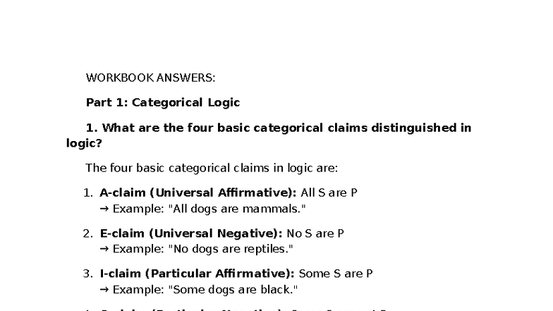 WORKBOOK ANSWERS: Categorical Logic Basics and Claims Analysis ...