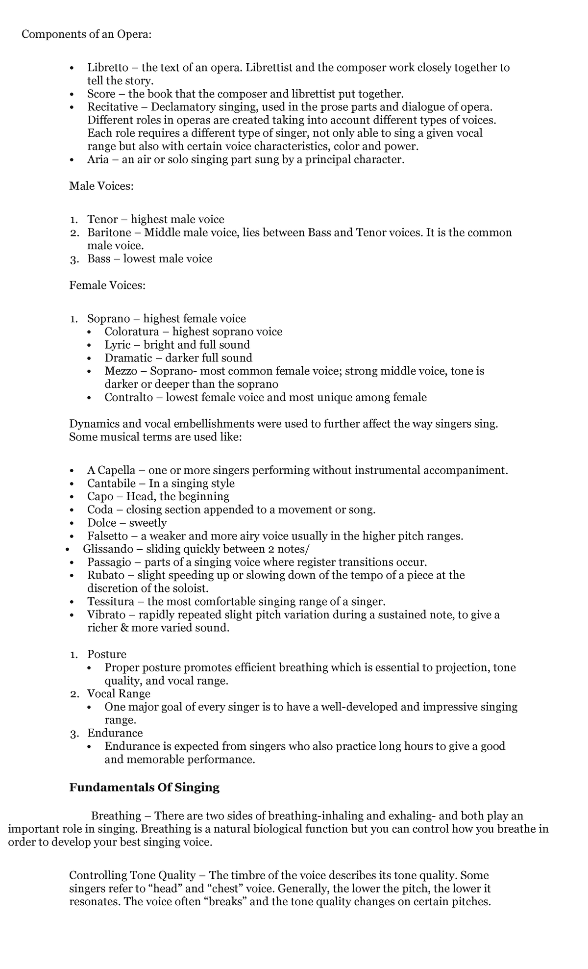 Components of an Opera - MAPEH NOTES - Components of an Opera: Libretto ...