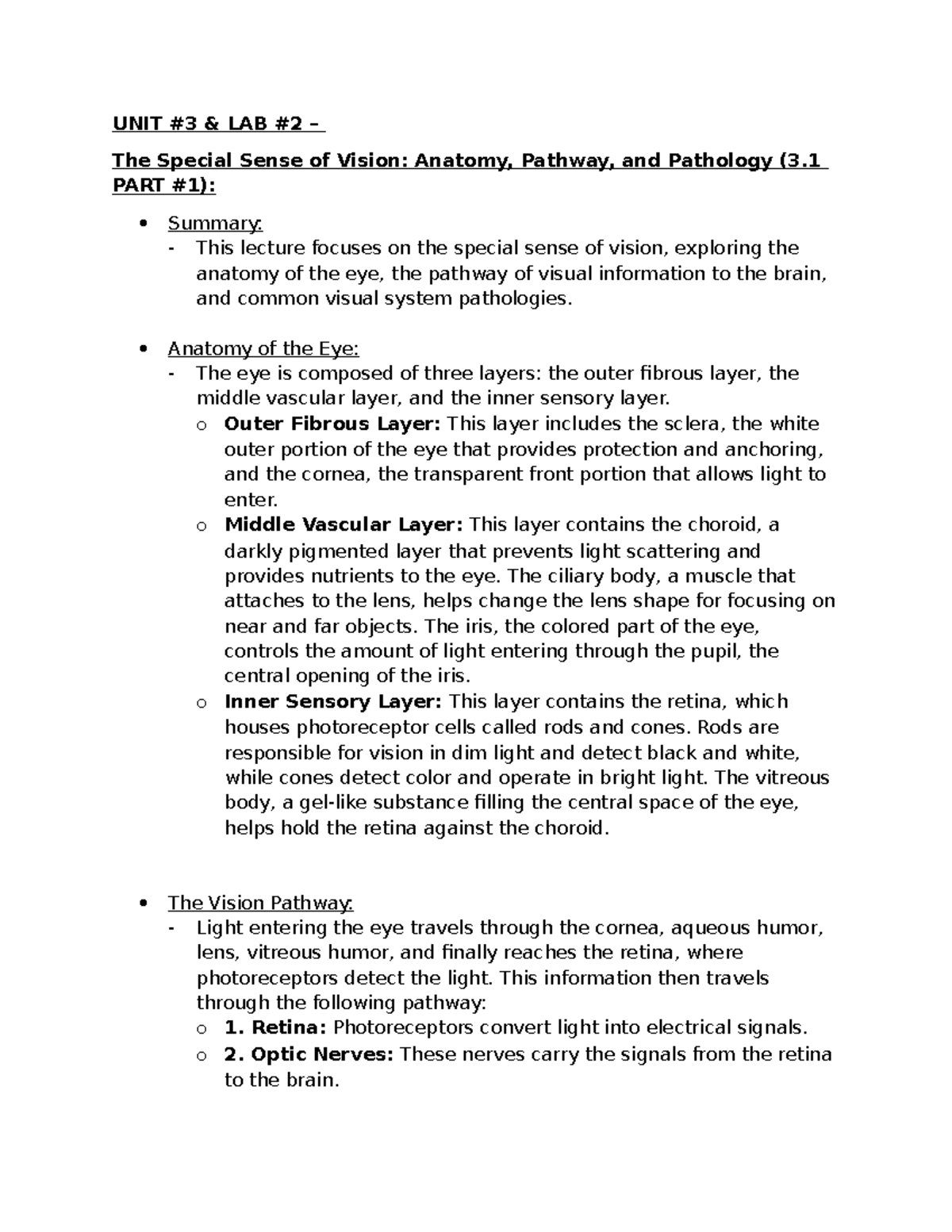 Unit #3 & Lab #2 Notes - Physiology - UNIT #3 & LAB #2 – The Special ...