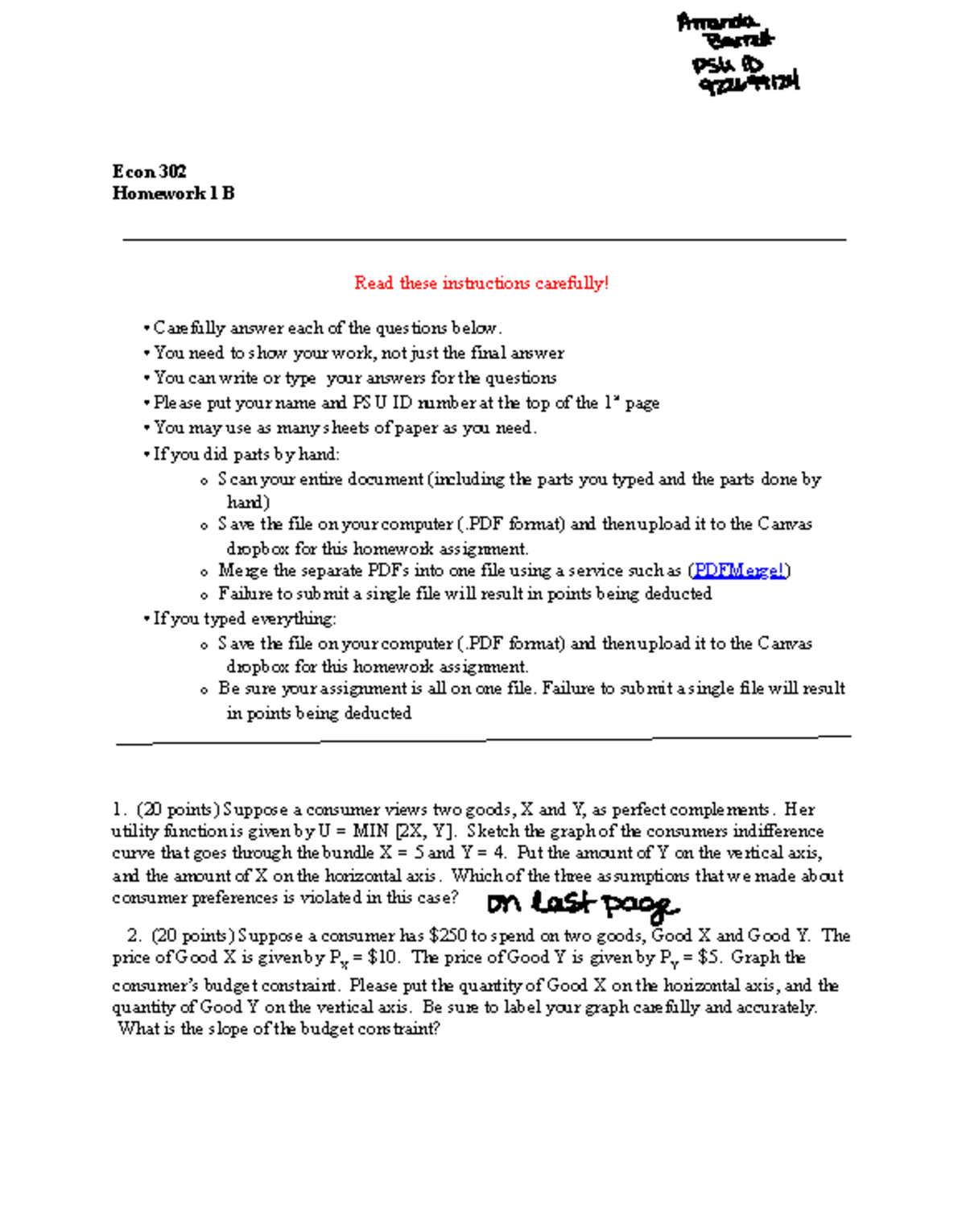 Econ 302 PSU99124 Homework 1 Instructions and Questions - Studocu