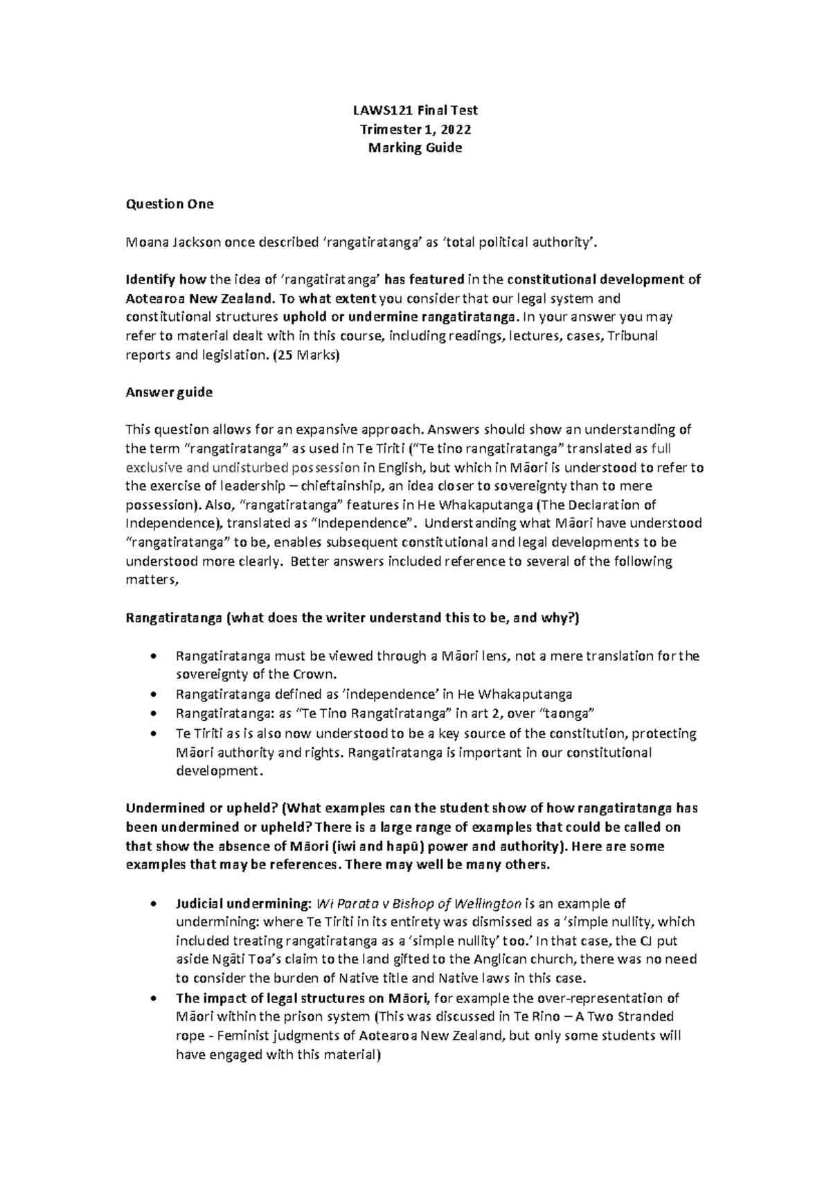 LAWS121 Final Test Marking Guide - Trimester 1, 2022 - Studocu