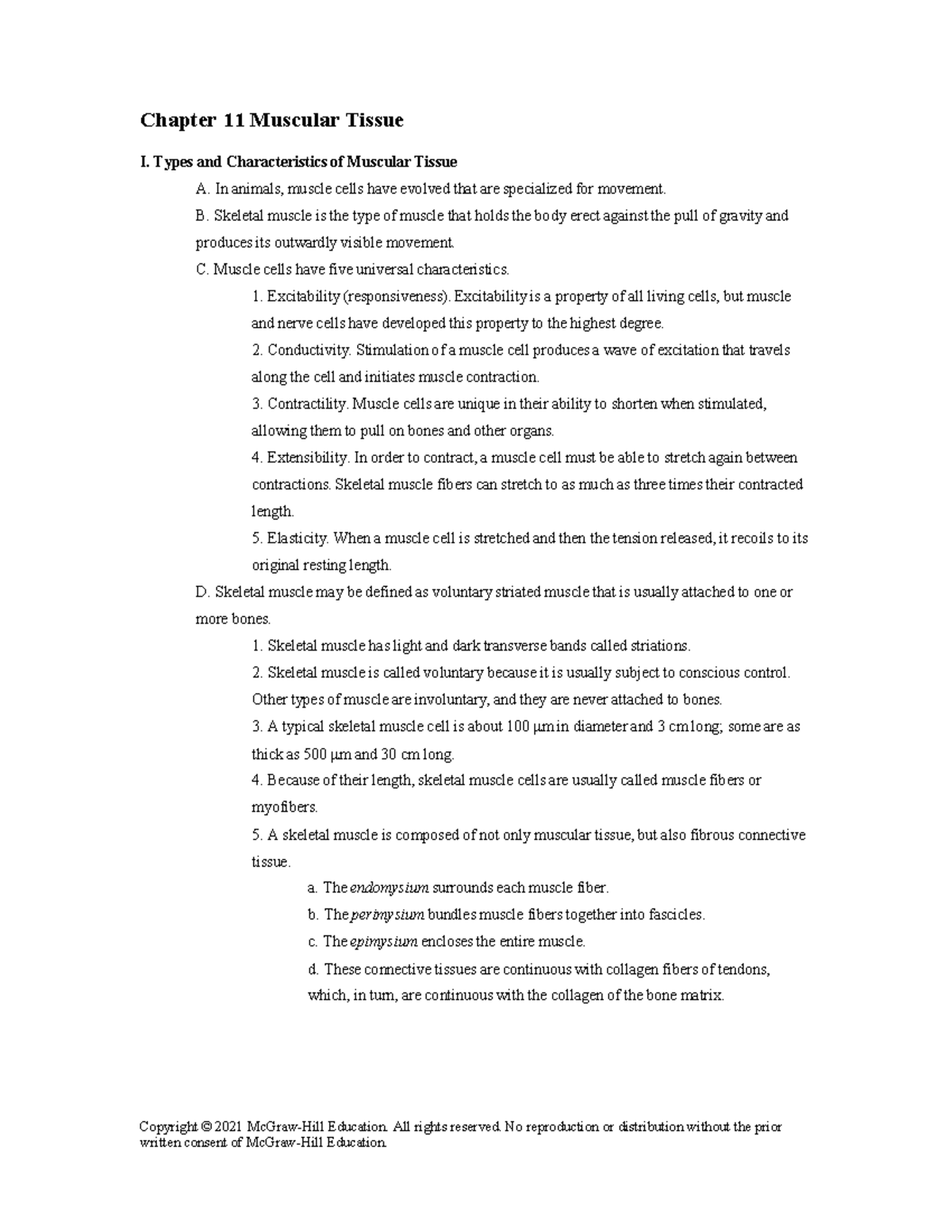 Chapter 11: Muscular Tissue I - Types, Characteristics & Physiology - Studocu