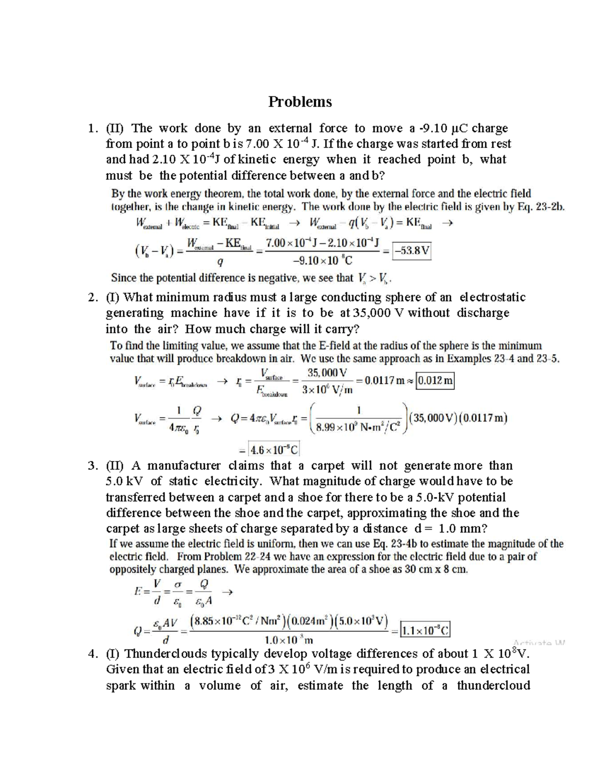 Electric potential sheet - Problems (II) The work done by an external ...
