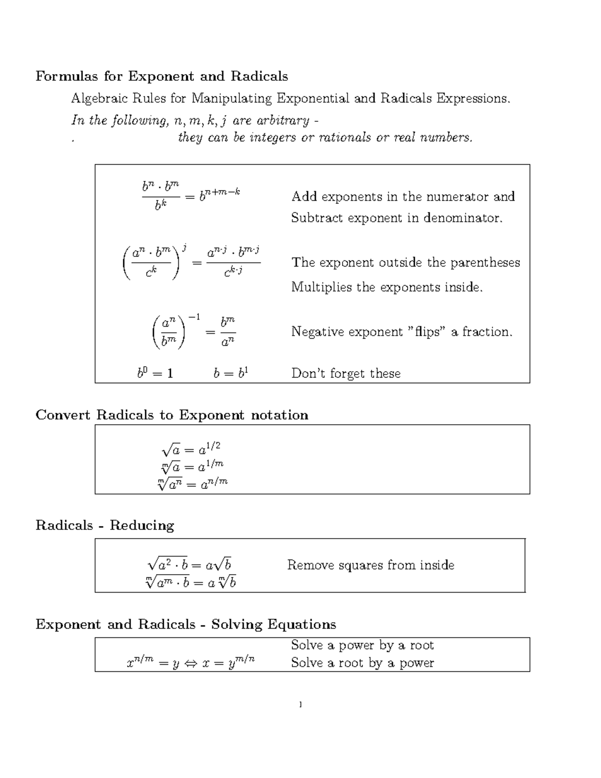 Handout-Exponents and Radicals: Algebraic Rules & Examples - Studocu