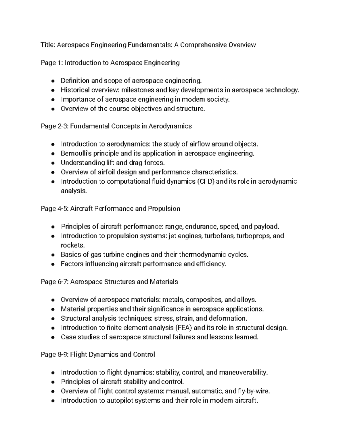 Aero 290 summary - Title: Aerospace Engineering Fundamentals: A ...
