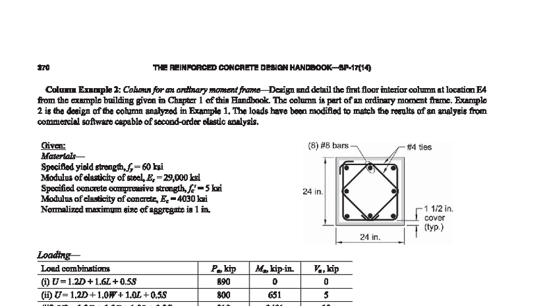 370 ACI Column Design Example: Ordinary Moment Frame Analysis - Studocu