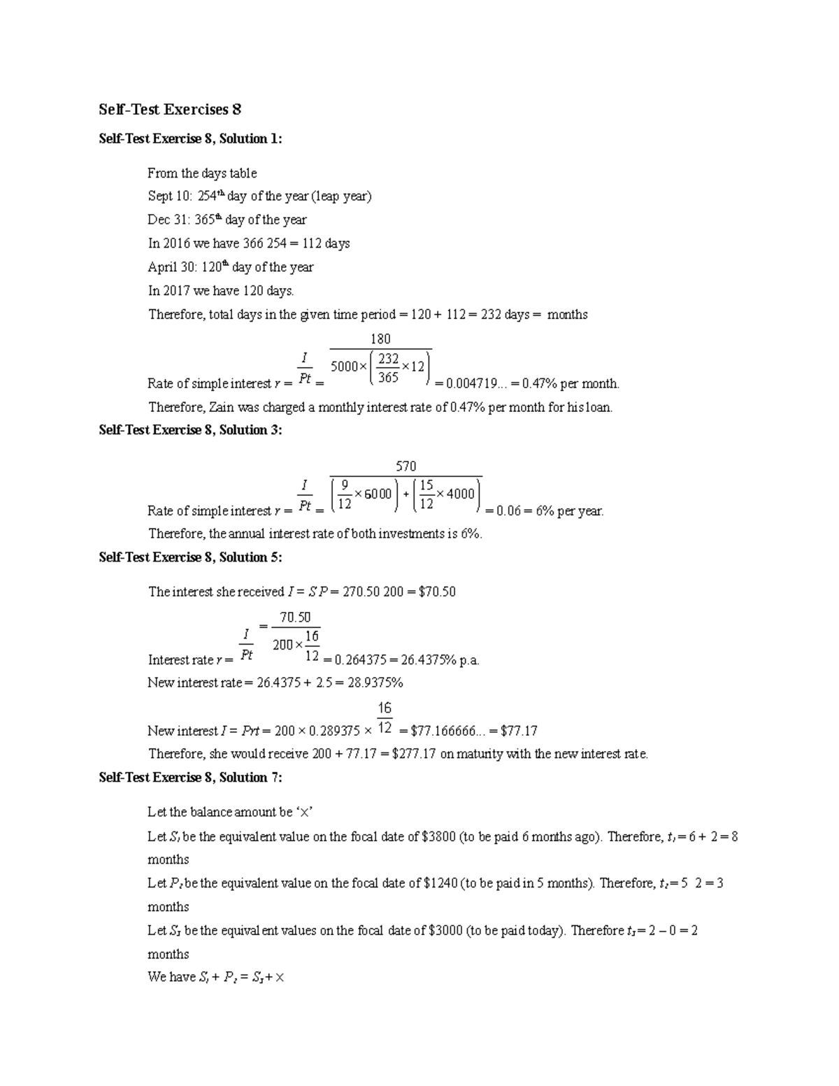 Self Test Exercises 8 - Textbook Questions - MATH10037 - Mohawk College ...