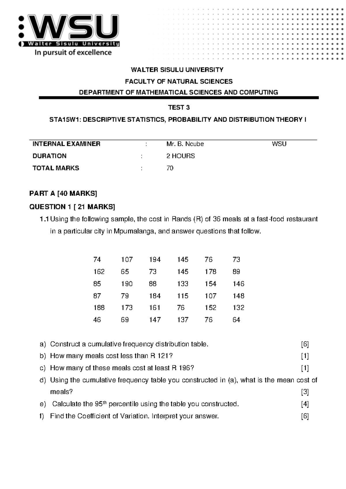 STA15W1 - TEST 3: Descriptive Statistics & Probability Questions - Studocu