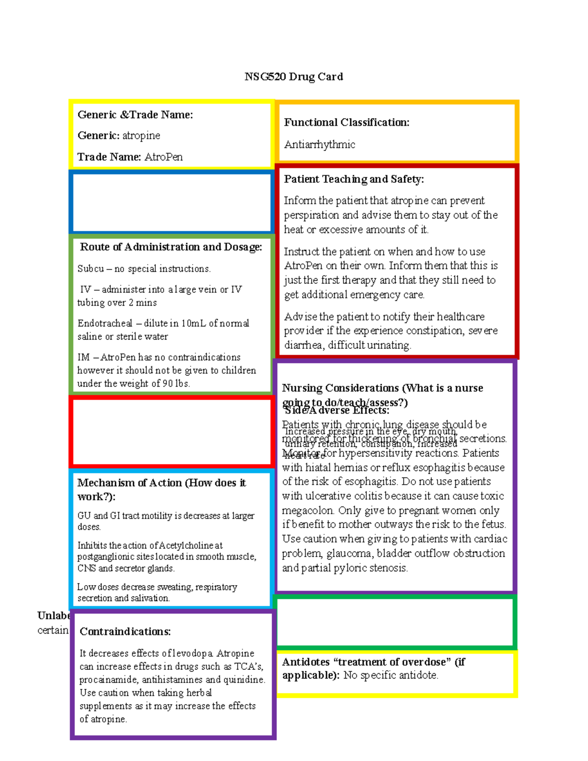 DRUG Card Atropine - Drug card - NSG520 Drug Card Generic &Trade Name ...