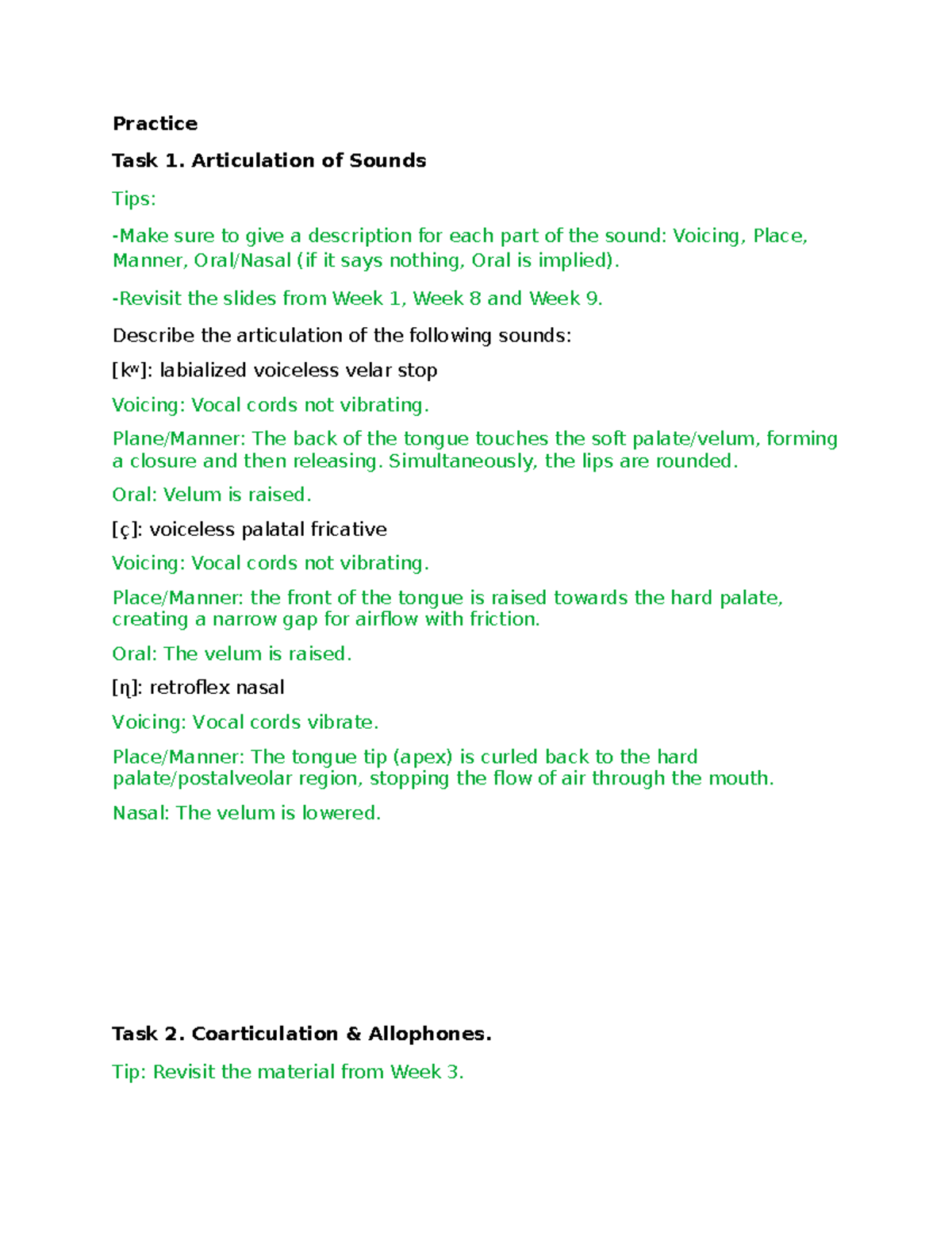 2242 Practice Task 1: Articulation & Coarticulation Tips - Studocu
