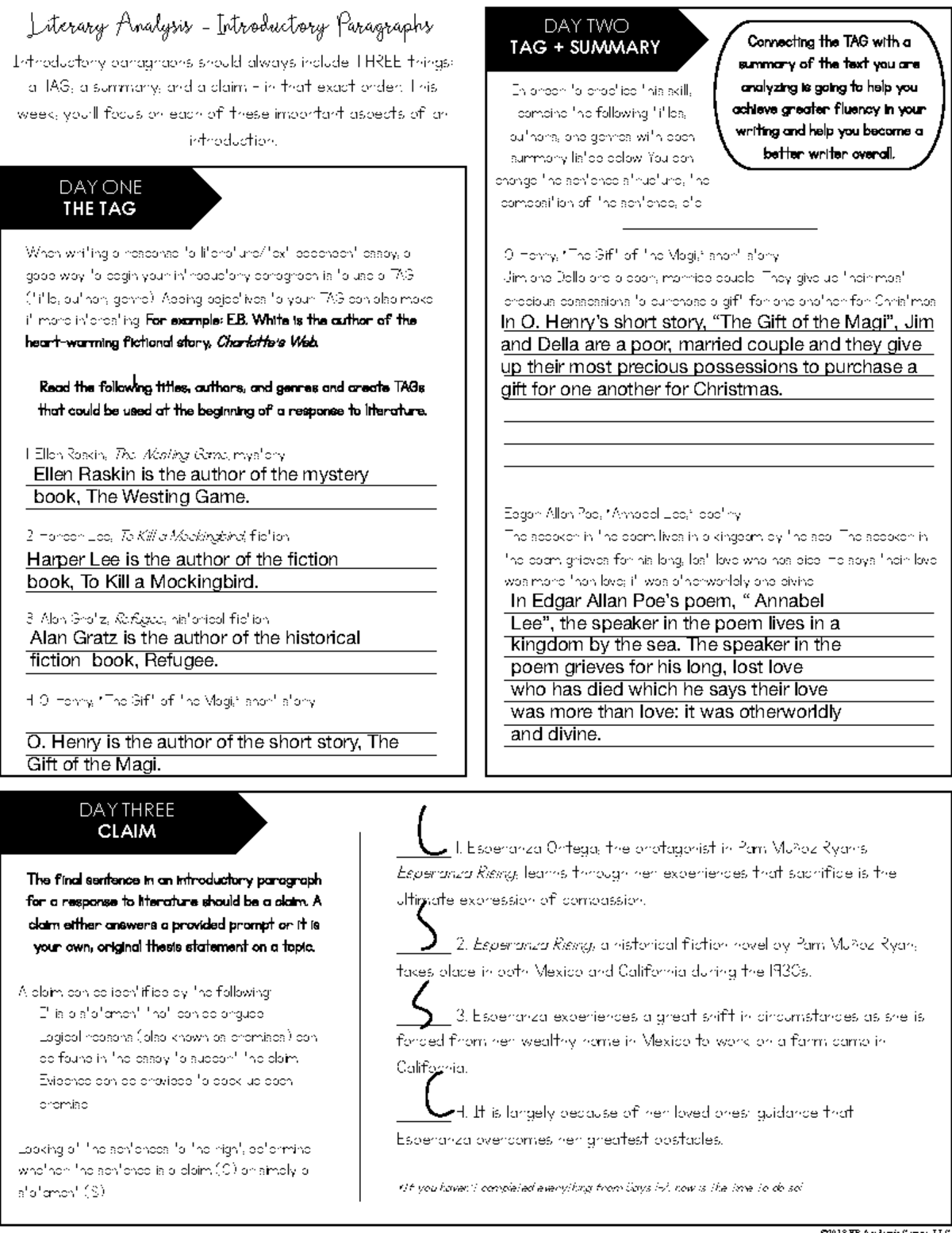 Week 9 Bellringers Literary Analysis Essay ~ Introductory Paragraph ...