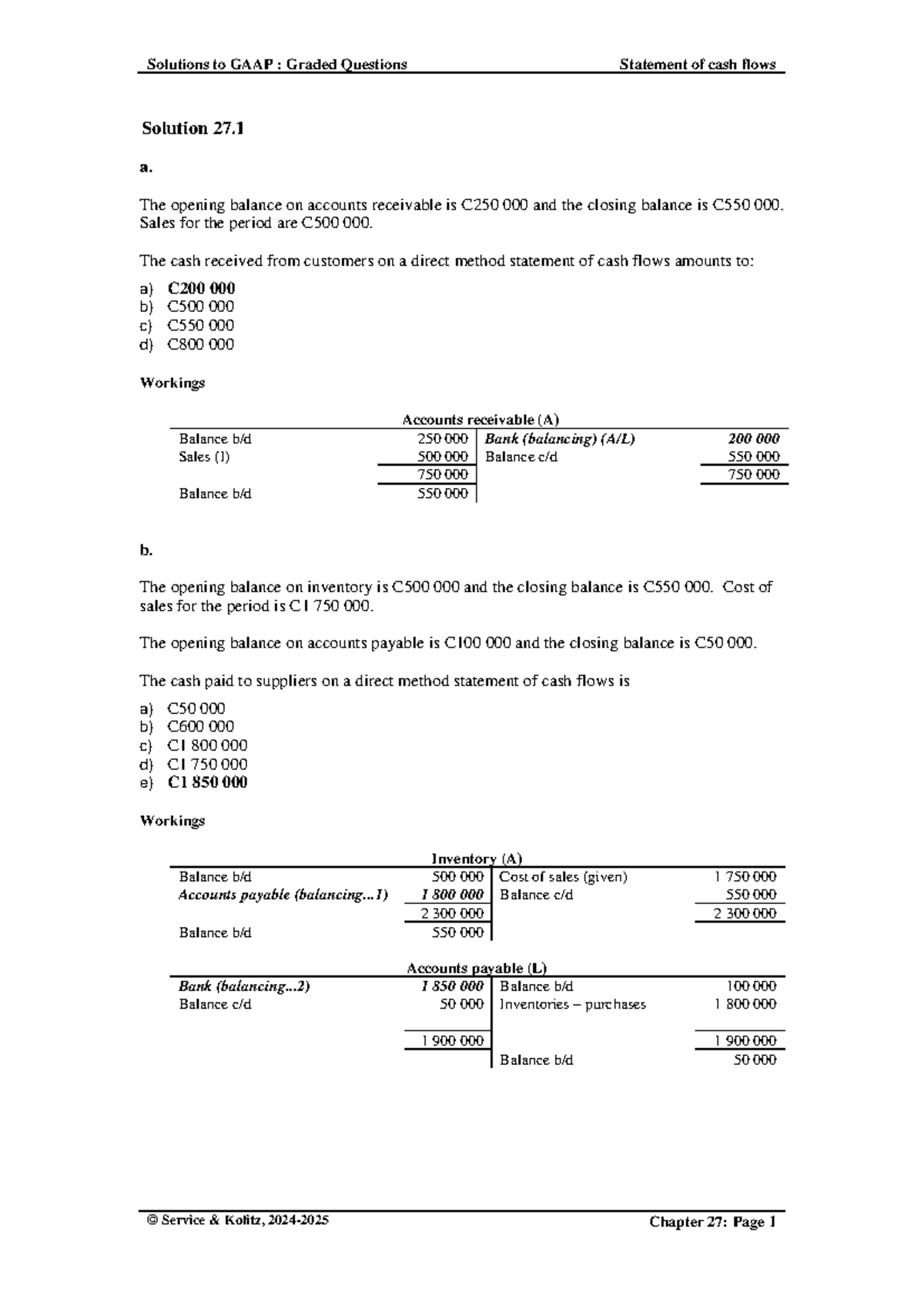 Solutions to GAAP: Statement of Cash Flows - Graded Questions (27 ...