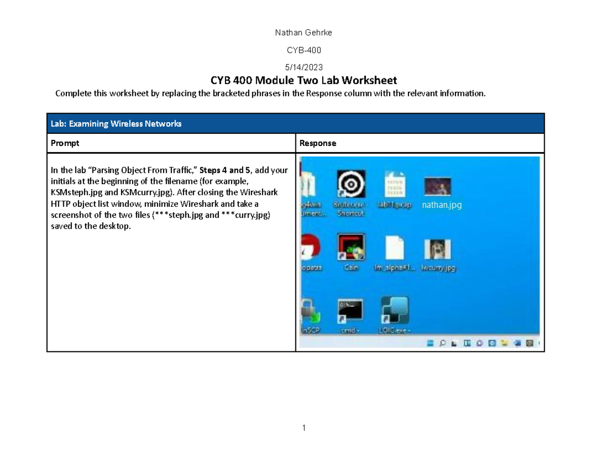 CYB 400 Module Two Lab Worksheet: Wireless and Vulnerability Scanning ...