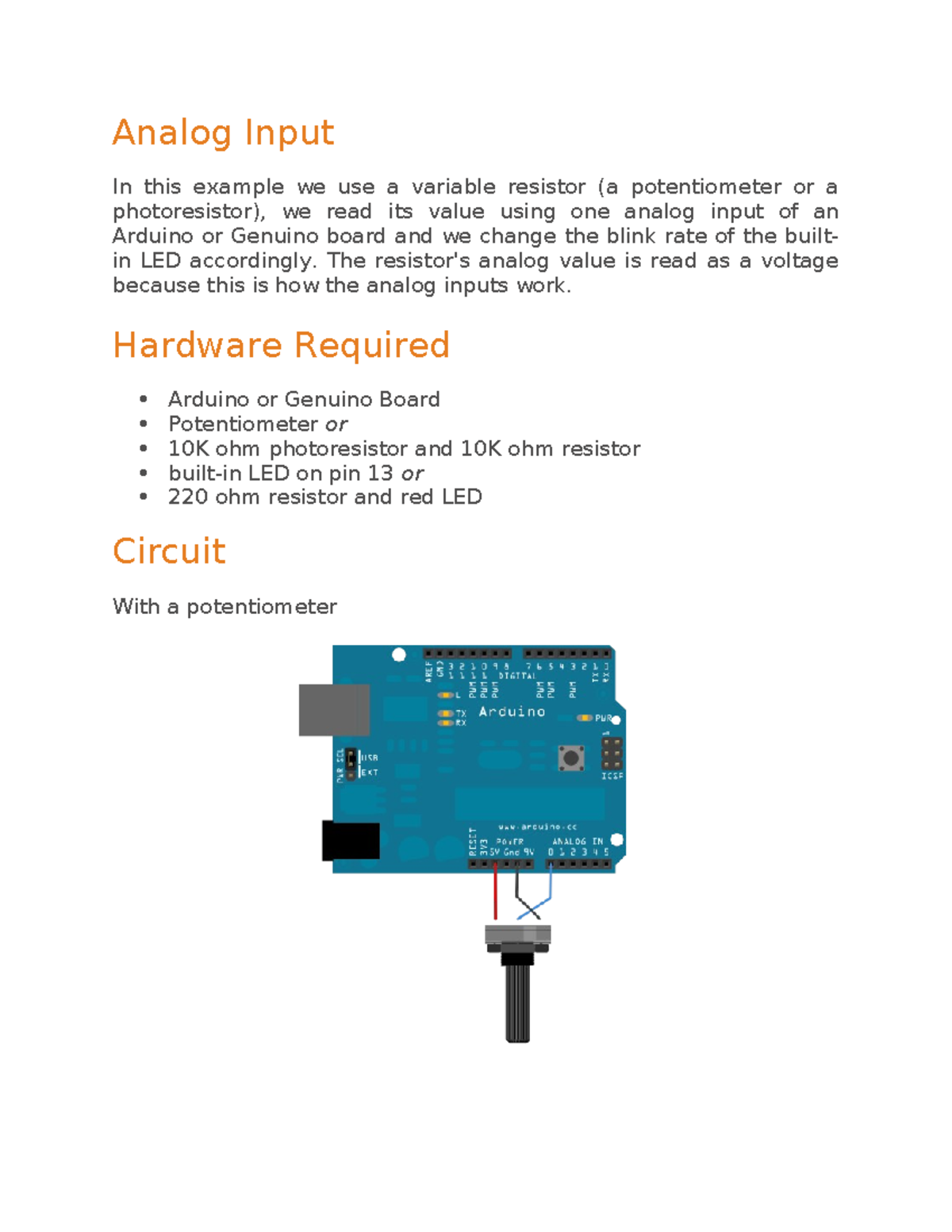 4. Analog Input: Using Potentiometer with Arduino for LED Control - Studocu