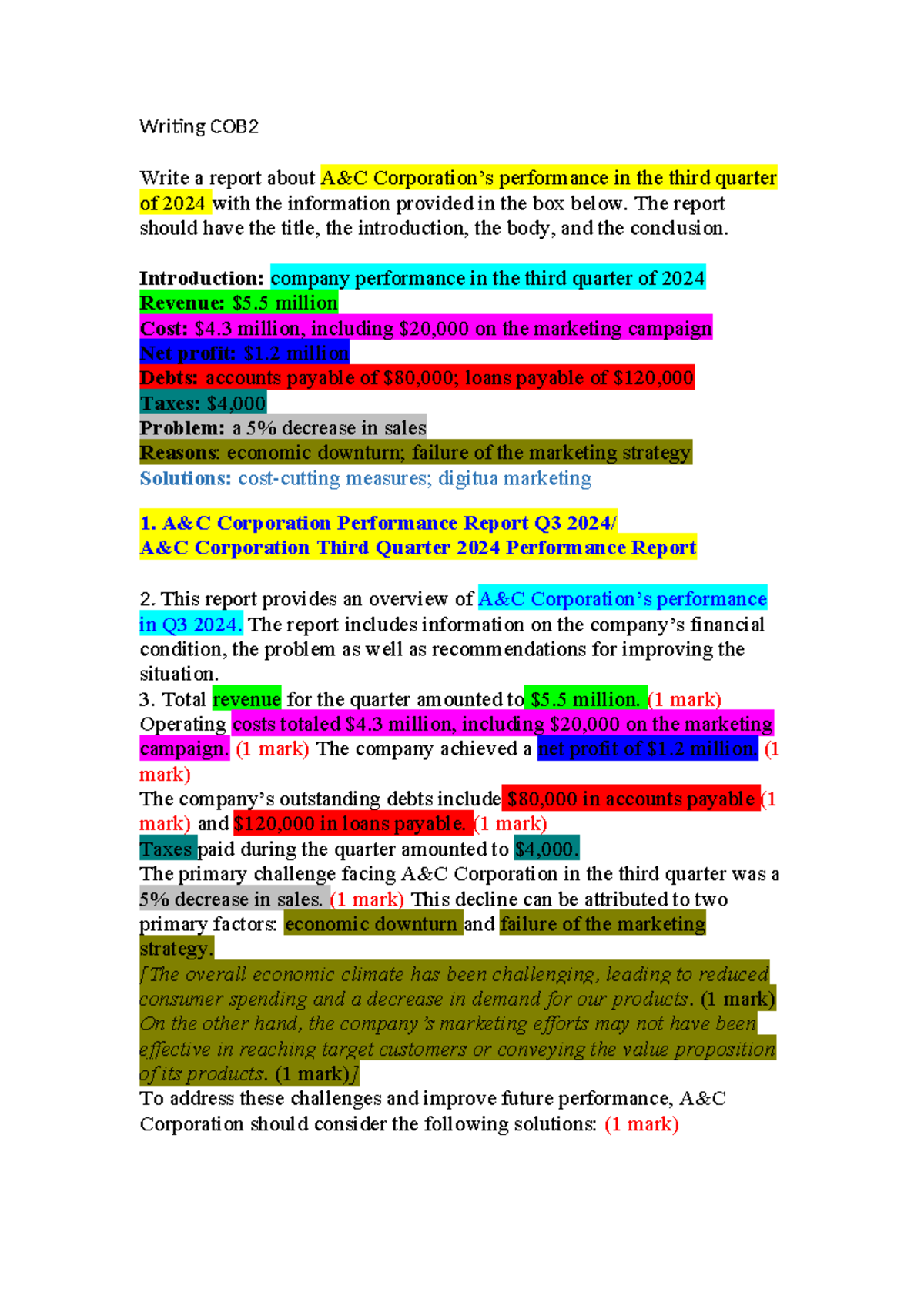 COB2 Q3 2024 Corporation Performance Report and Analysis - Studocu