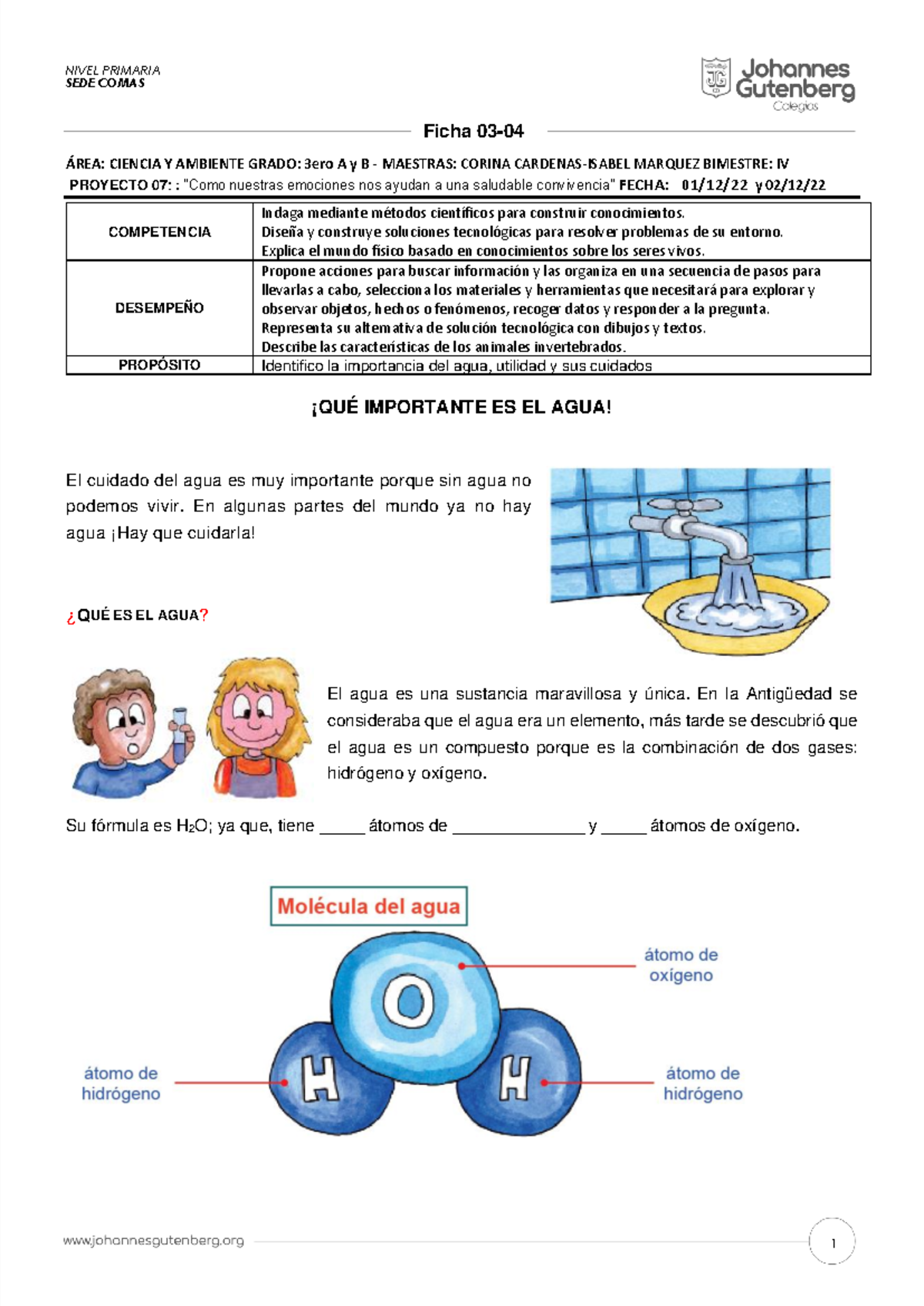 Ficha 03 -04-CT EL AGUA - NIVEL PRIMARIA SEDE COMAS 1 ÁREA: CIENCIA Y ...