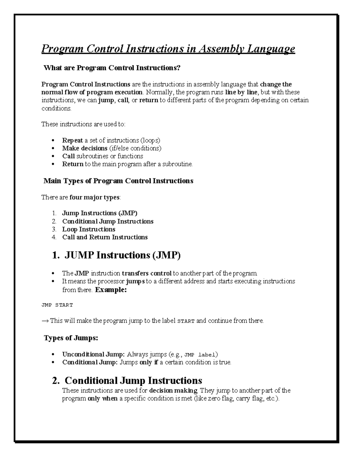 Program Control Instructions (CS101) - Overview and Types - Studocu