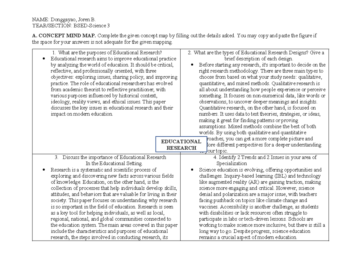 BSED-Science 3: Educational Research Concepts and Theories - Studocu