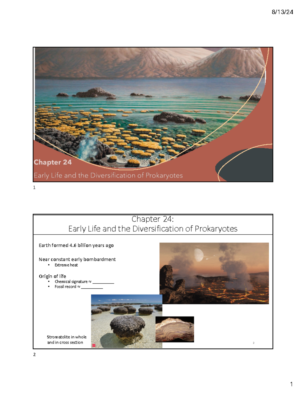 Lecture-Ch24-Student - 1 Chapter 24: Early Life and the Diversification ...