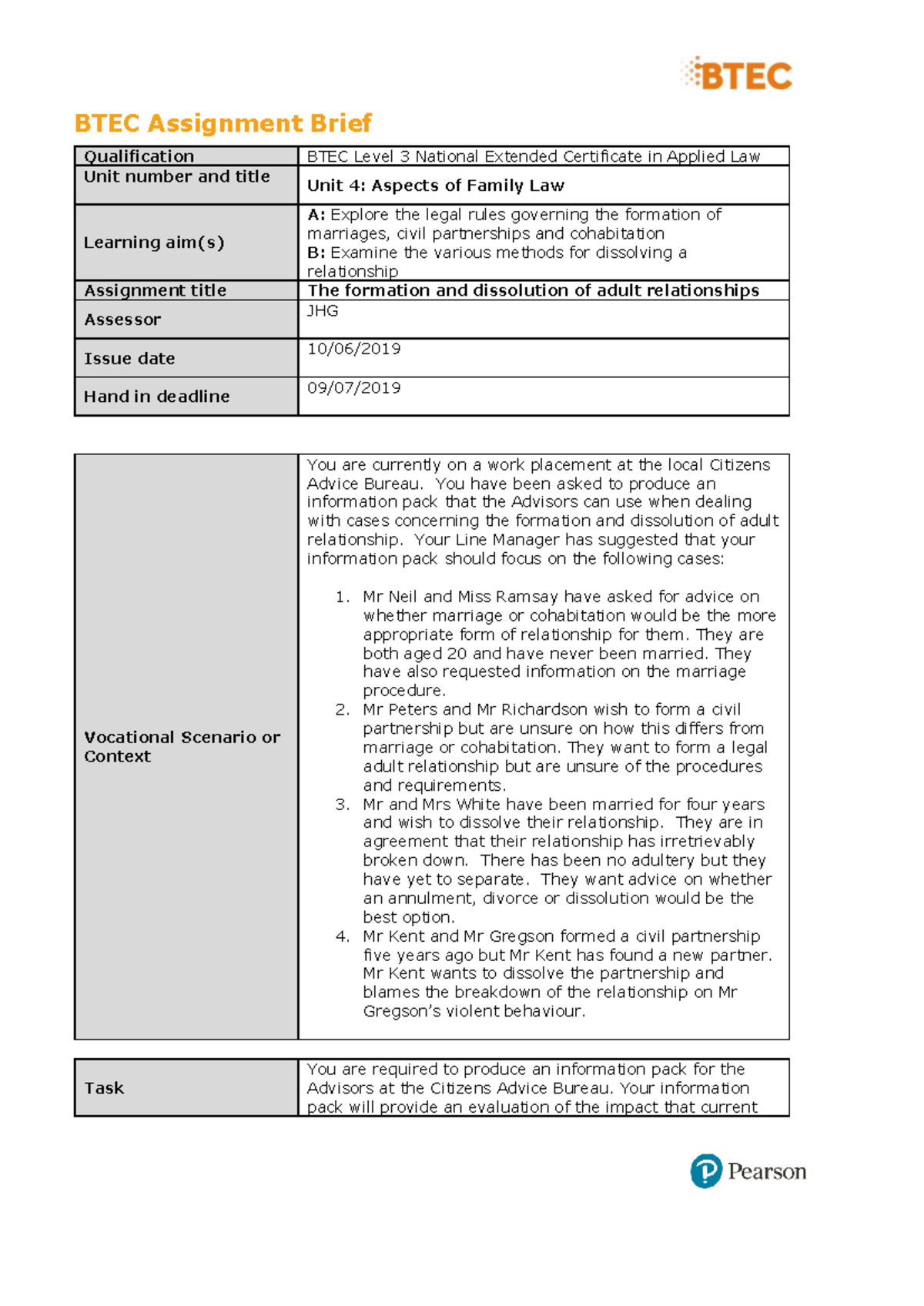 BTEC Assignment Brief Unit 4 LA A LA B - BTEC Assignment Brief ...