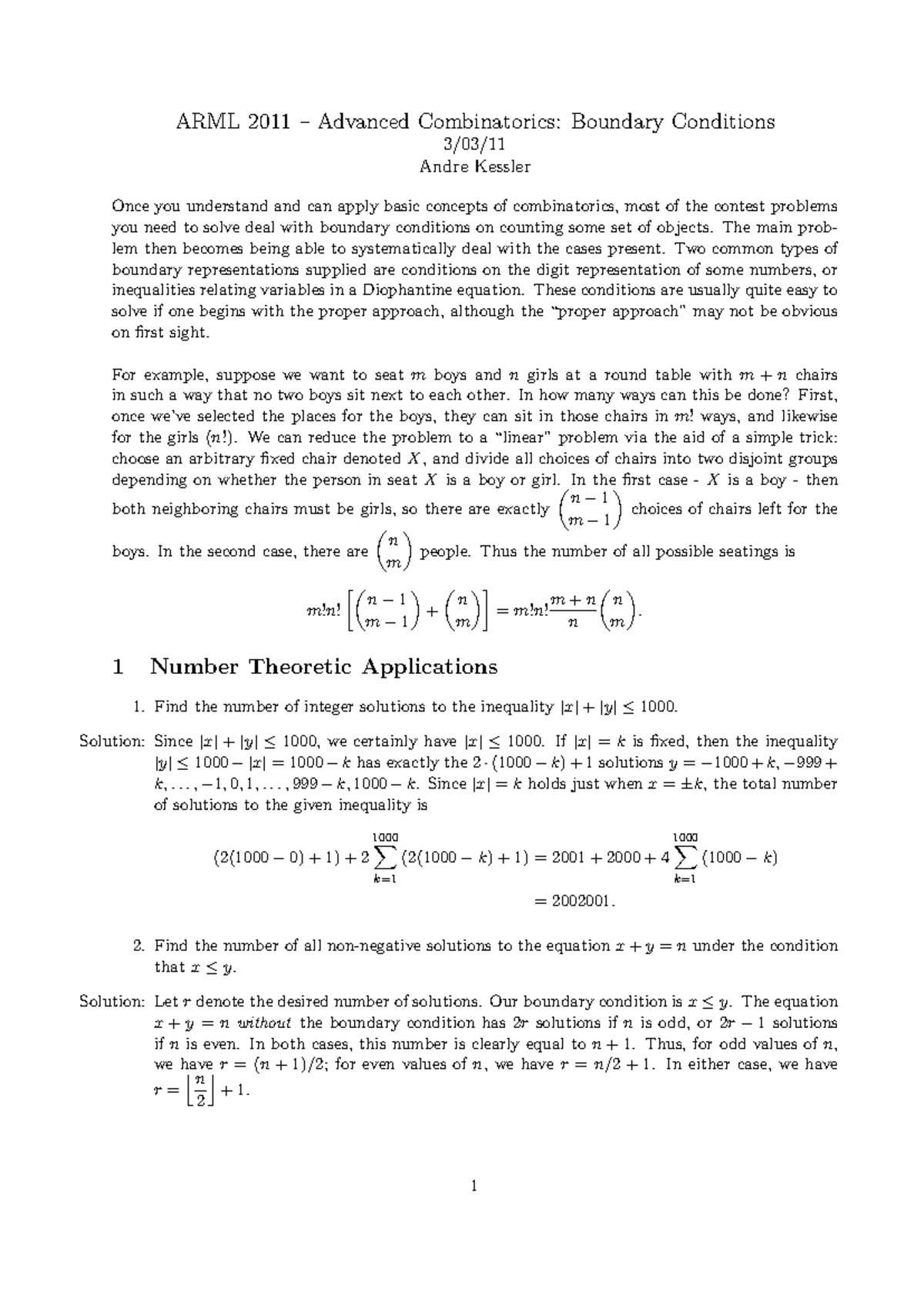 2011 ARML Advanced Combinatorics - Boundary Conditions - ARML 2011 ...