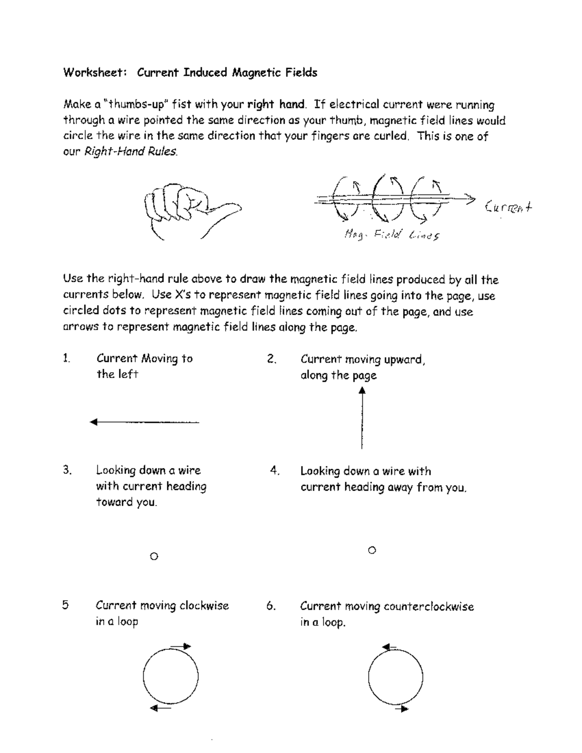 Right Hand Rule Worksheet: Current Induced Magnetic Fields - Studocu