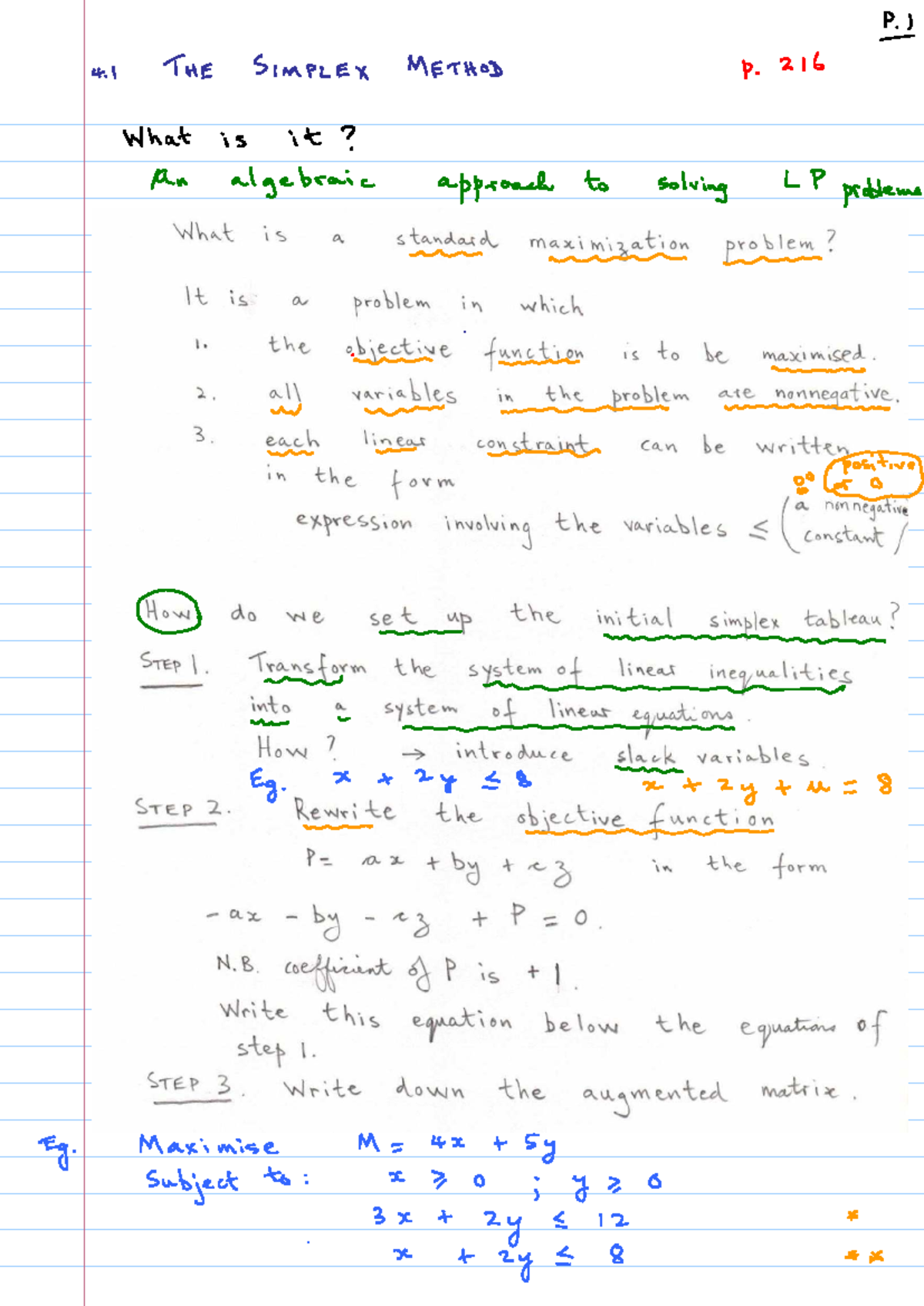 The Simplex Method - Study Notes for P.) 4.1 and P.2 - Studocu