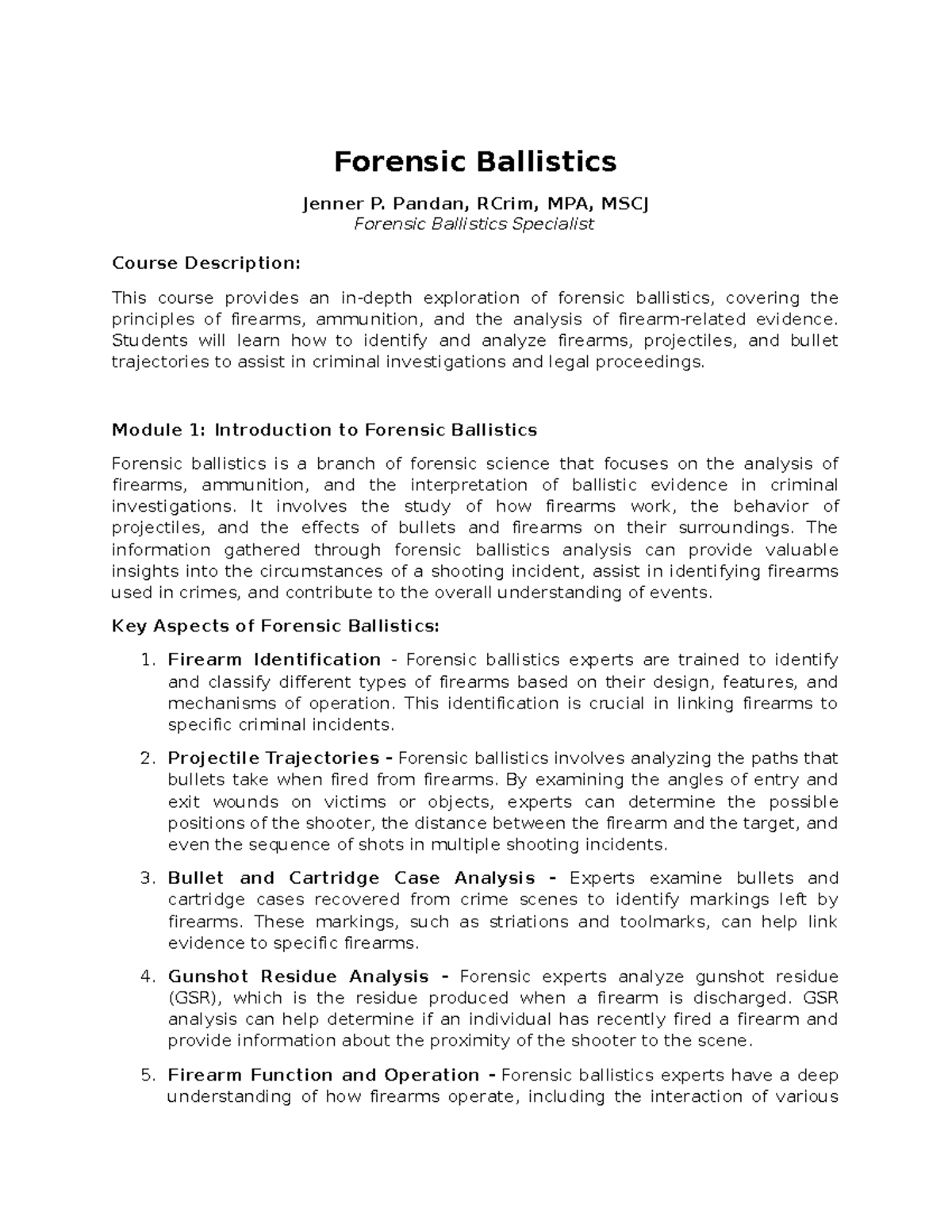 Forensic Ballistics (RCrim 101) - Comprehensive Handouts and Overview ...
