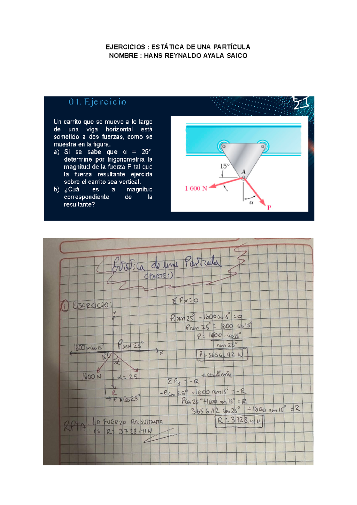 Ejercicios Estática, HANS Ayala - Procesos para Ingeniería - EJERCICIOS ...