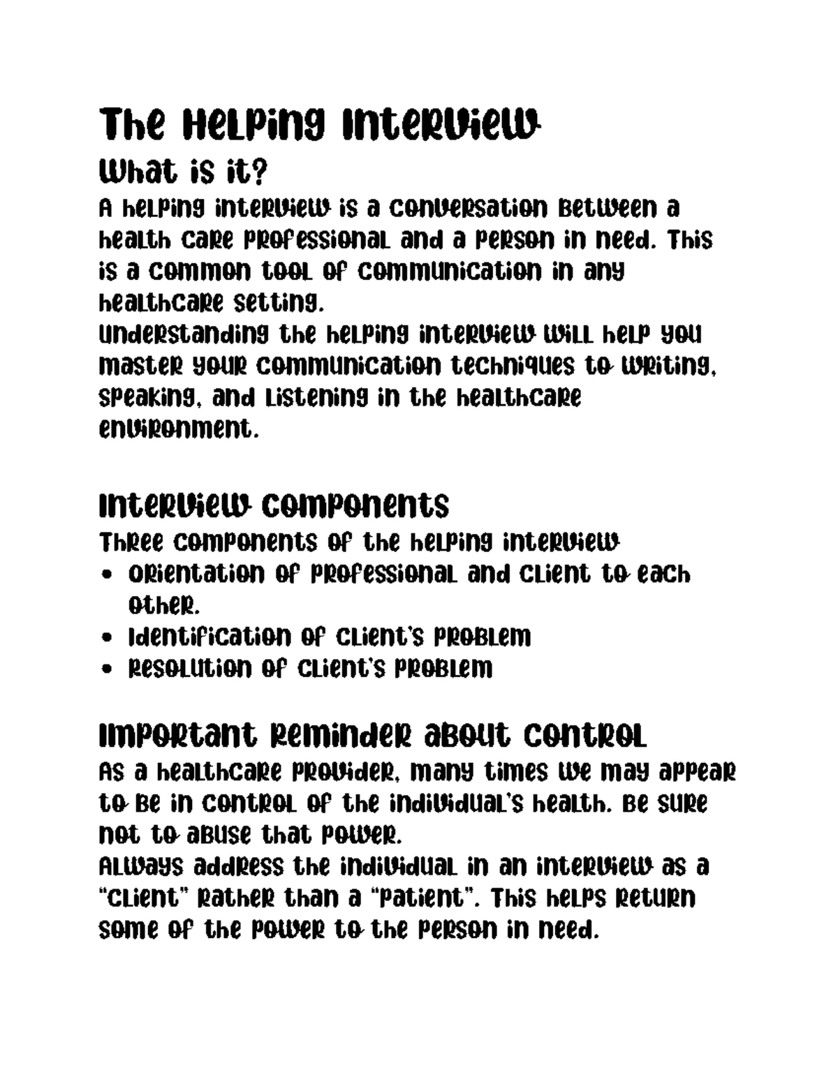 Helping interview PDF - The Helping Interview What is it? A helping interview is a conversation ...
