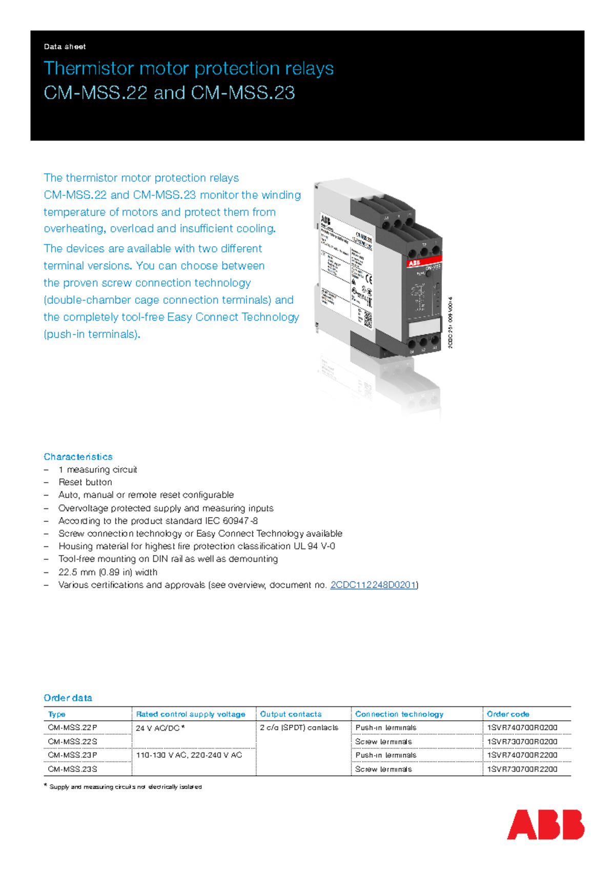 Thermistor Motor Protection Relays CM-MSS.22 & CM-MSS.23 Data Sheet ...