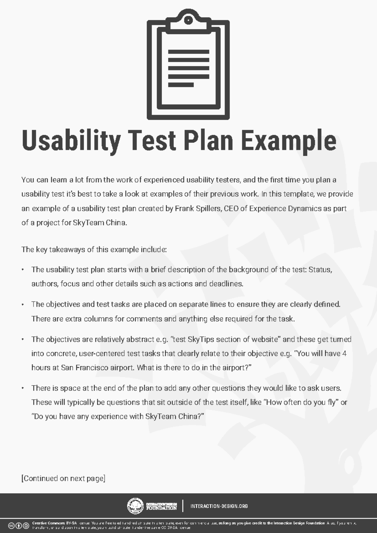 SkyTeam Usability Testing Plan - Example Template for Review - Studocu