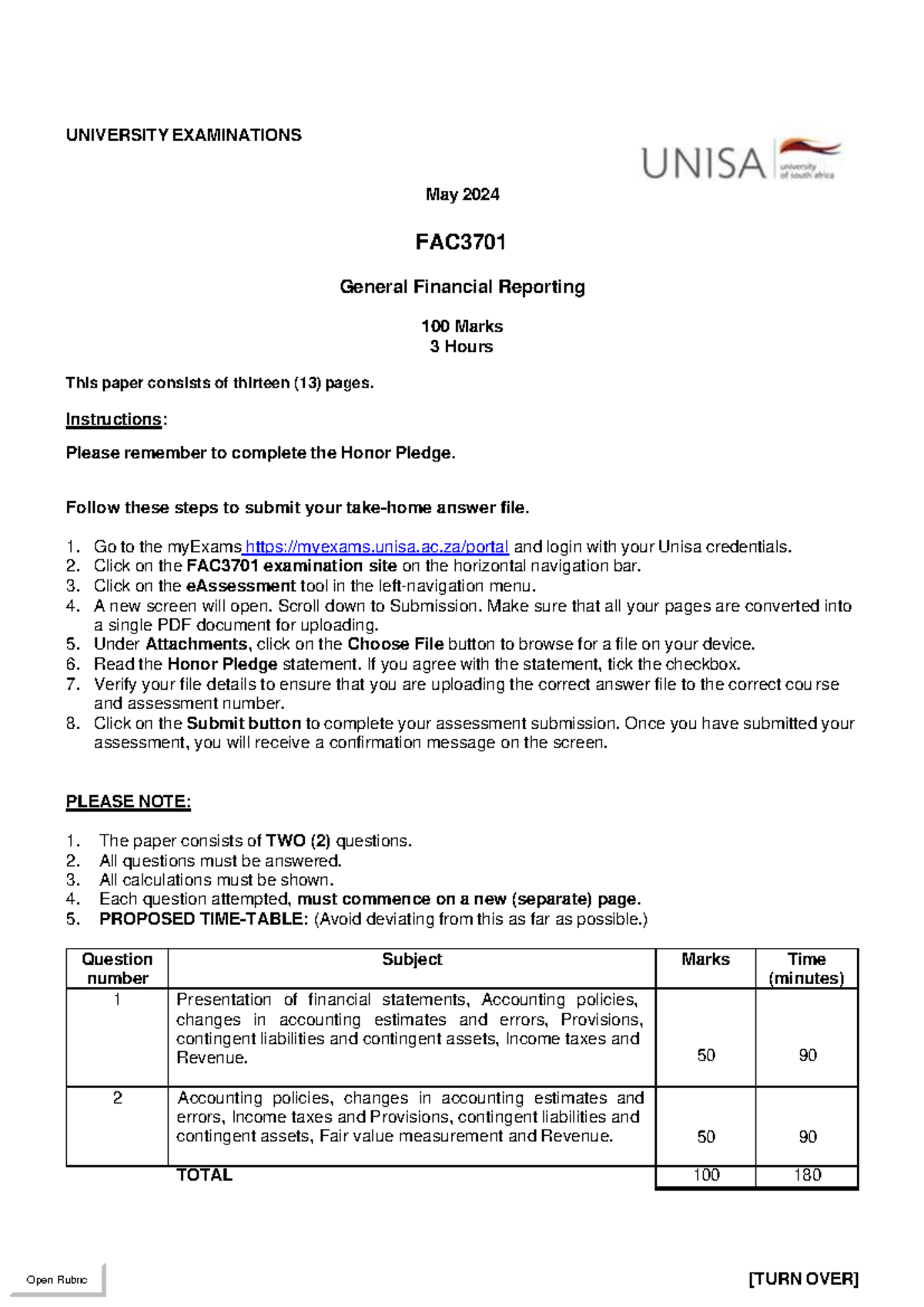 Mock Exam Guide - FAC3701: Financial Reporting Essentials - Studocu