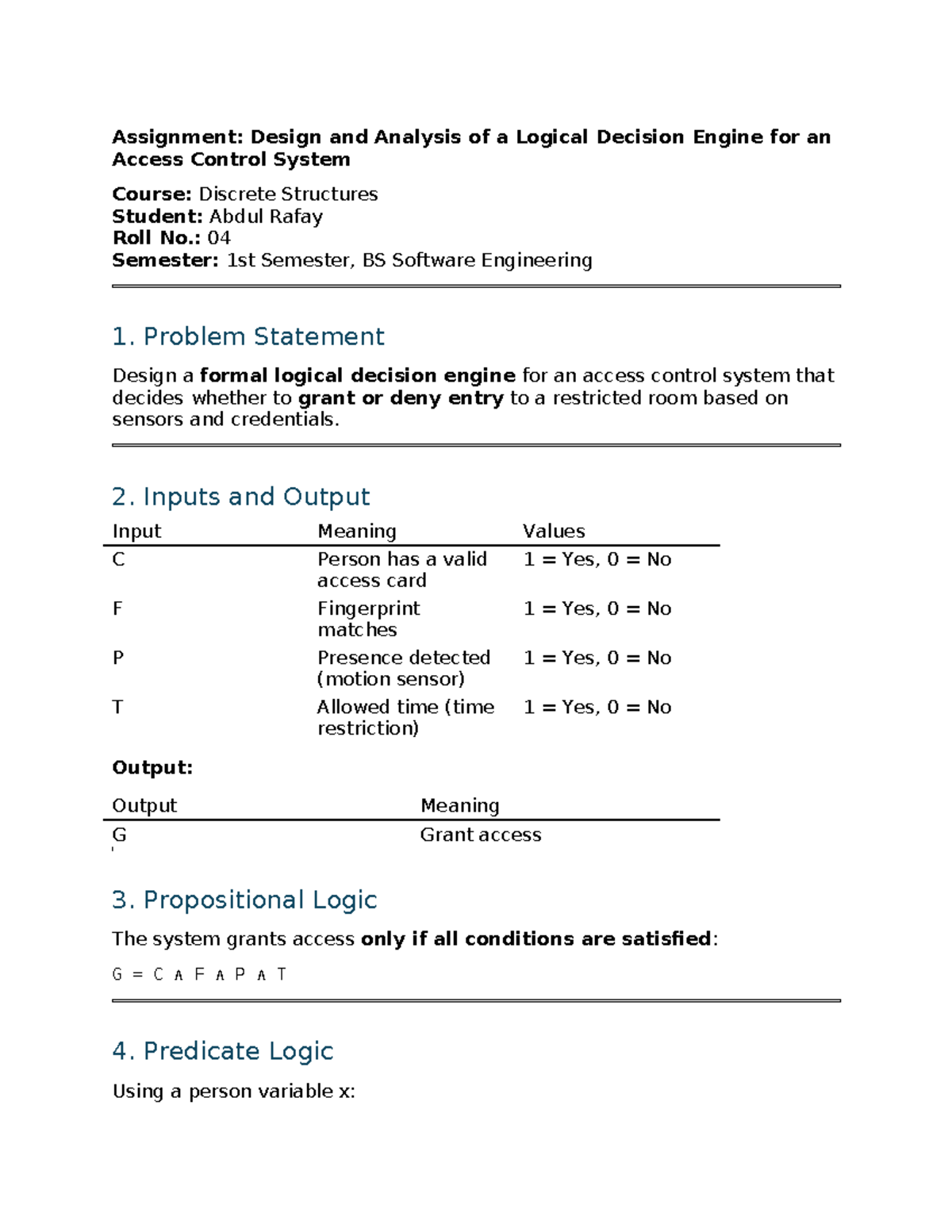 Access Control Logic Assignment: Design & Analysis for DS Course - Studocu