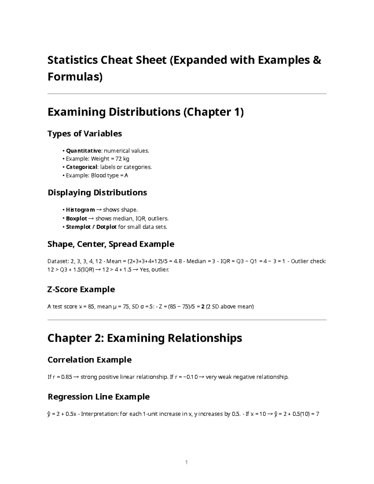 Statistics Cheat Sheet (Expanded) - Examining Distributions & Variables ...