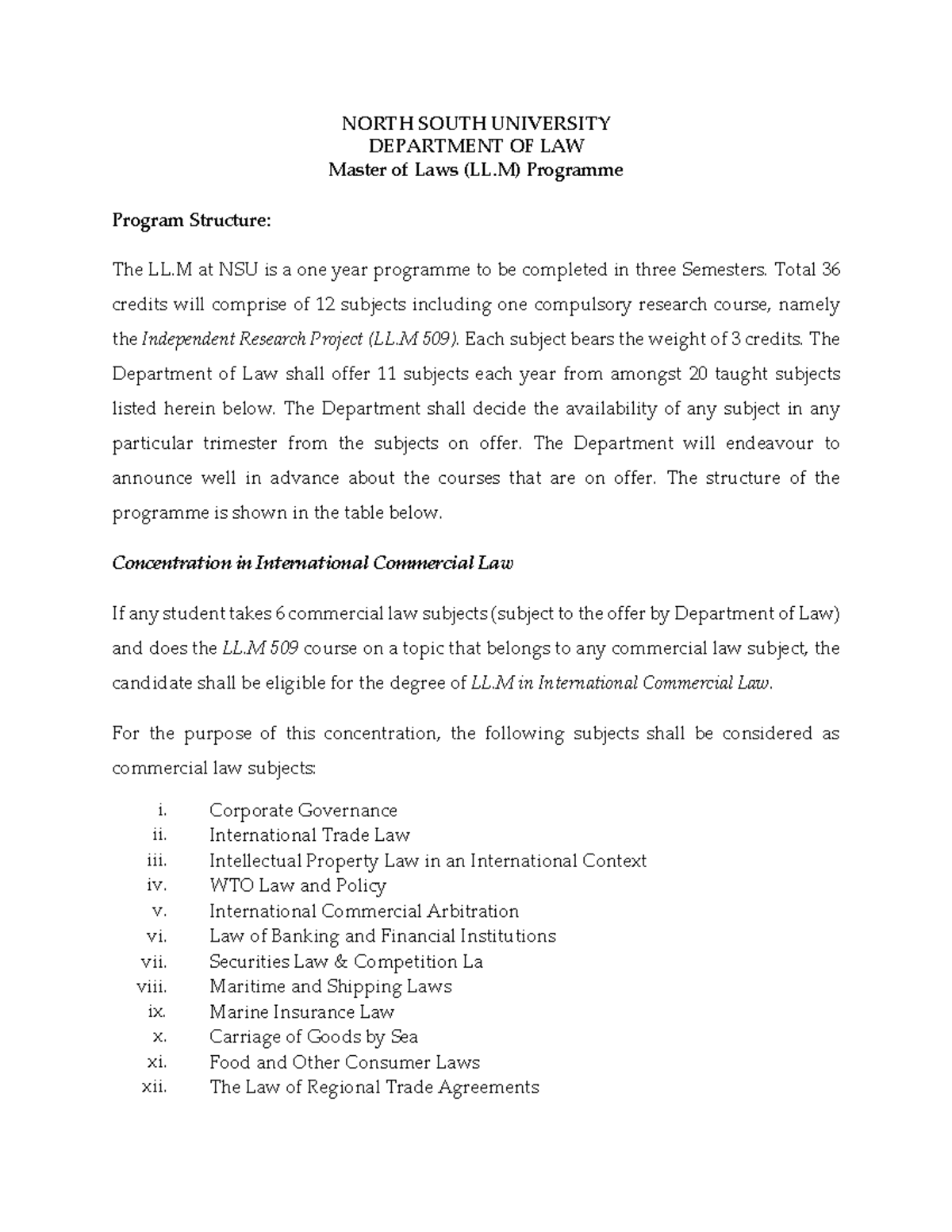 Revised LL.M. Course Curriculum at North South University (NSU) - Studocu