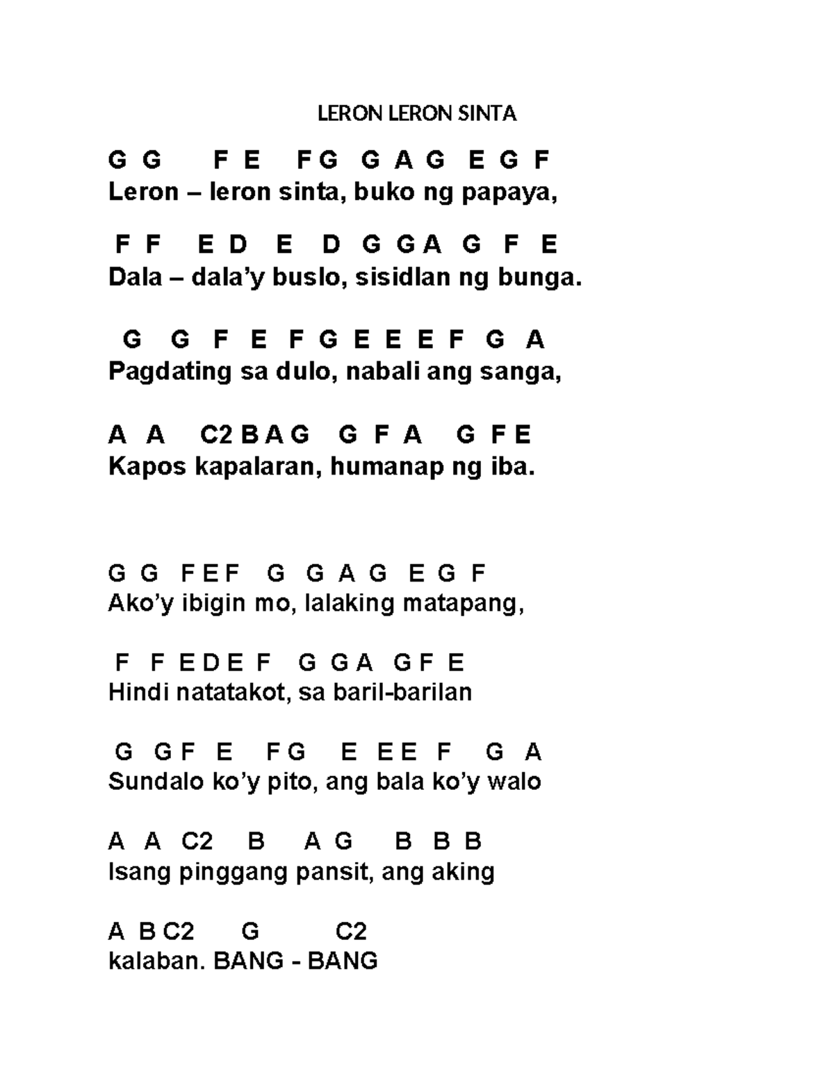 Leron Leron Sinta Recorder Sheet for Music Practice - Studocu
