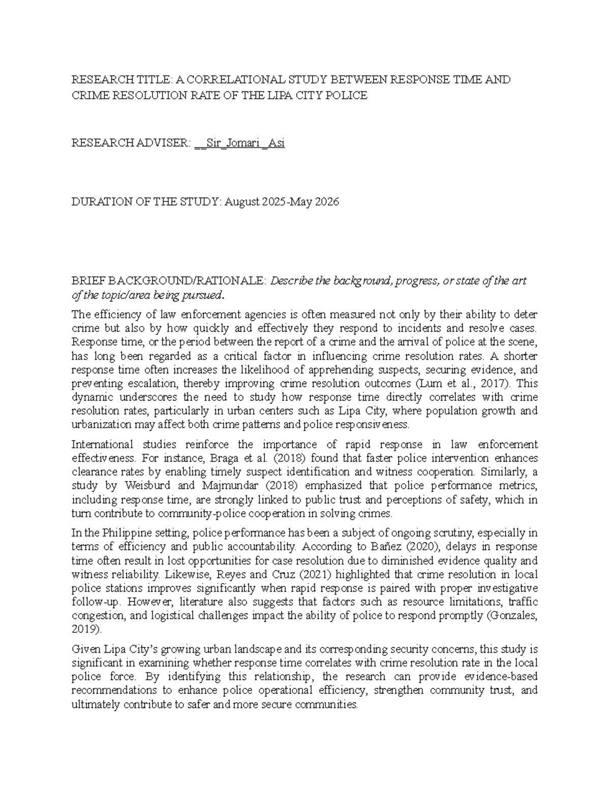 Correlation Study: Response Time & Crime Resolution Rate (LIPA 2026 ...