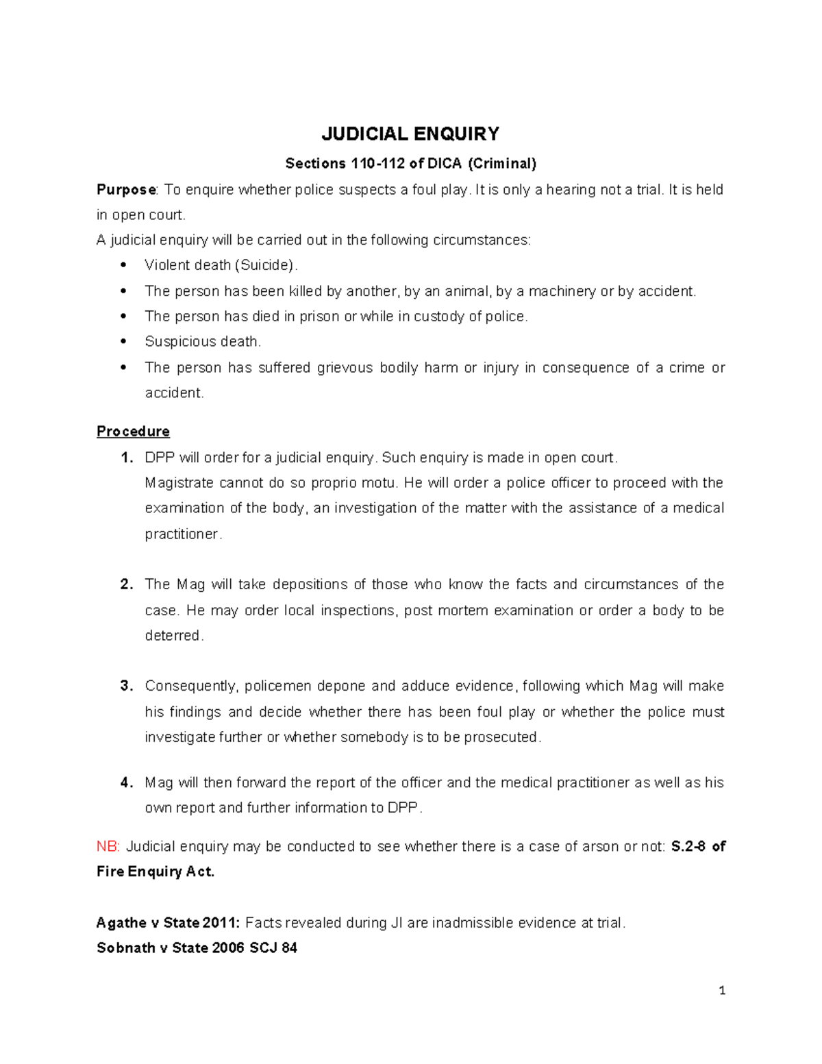 Judicial & Preliminary Inquiries in Criminal Law: DICA Overview - Studocu