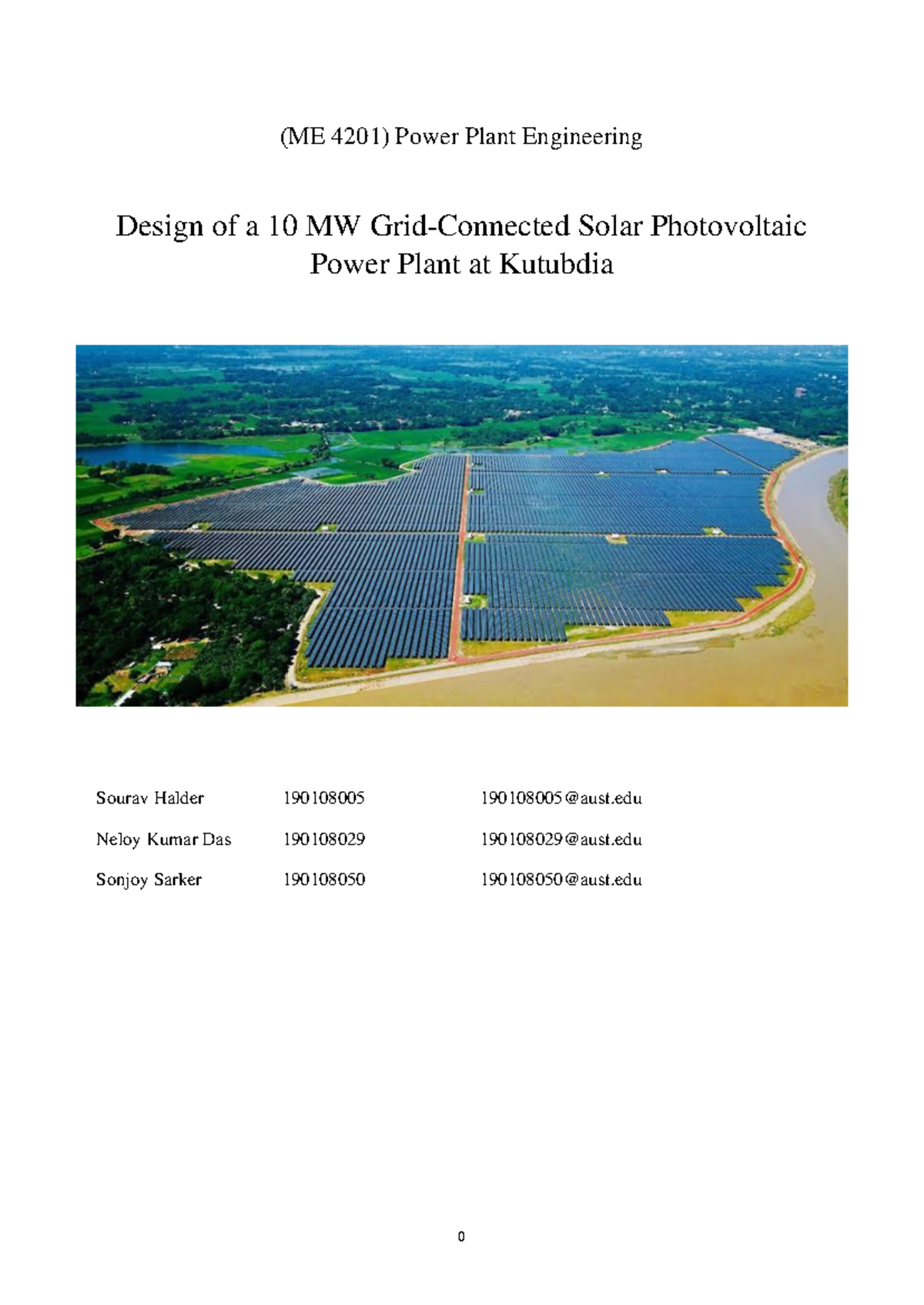 (ME 4201) Design of a 10 MW Grid-Connected Solar PV Plant at Kutubdia ...