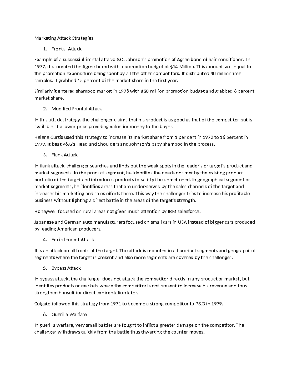 Marketing Attack Strategies: Analyzing Competitive Approaches - Studocu