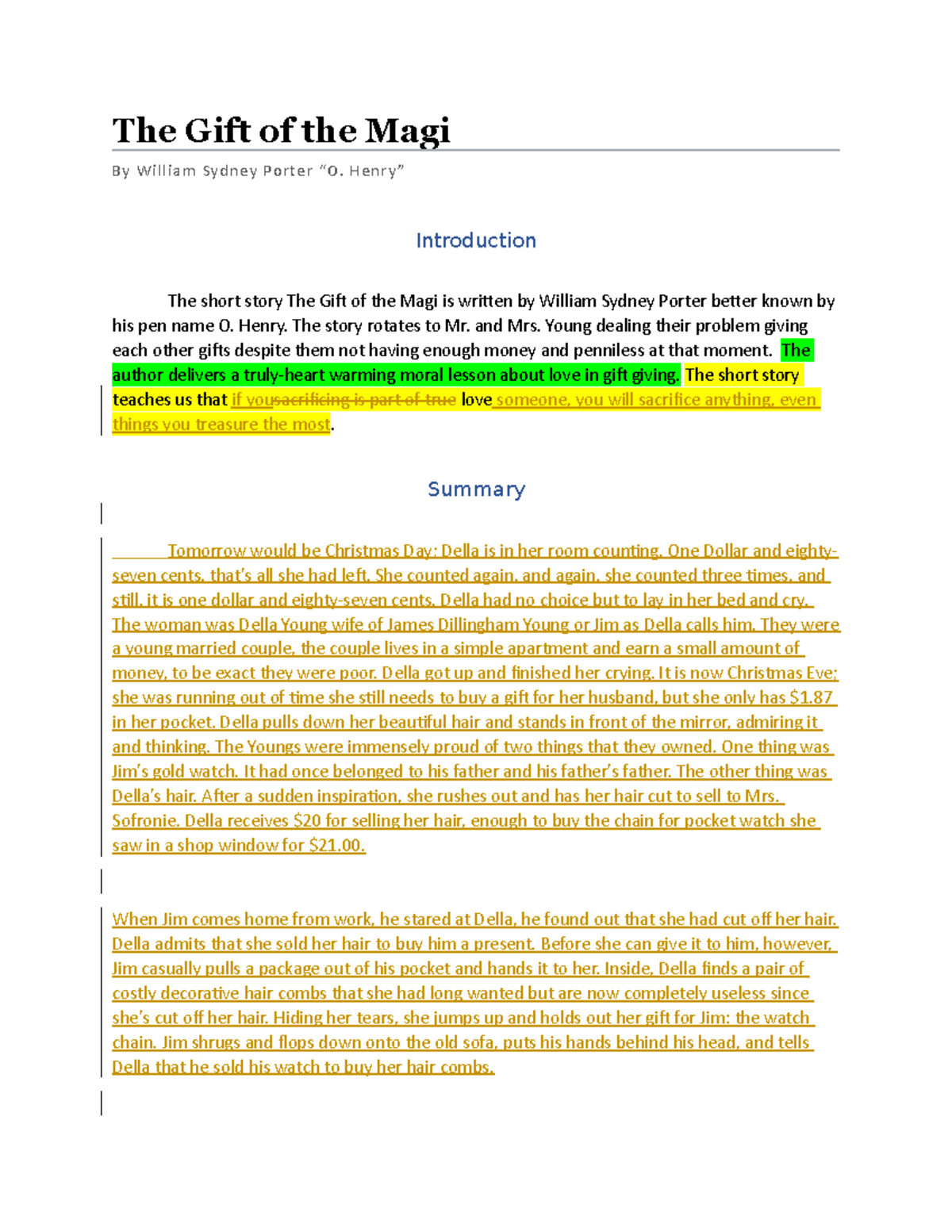 Critical Essay of The Gift of The Magi - The Gift of the Magi By ...