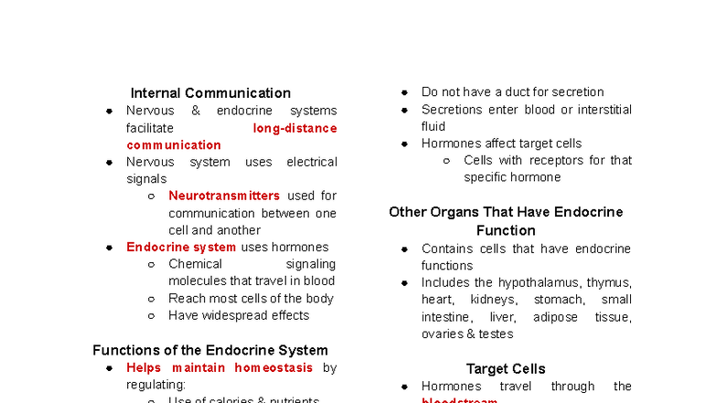 Endocrine System Review: Key Concepts and Functions - Studocu