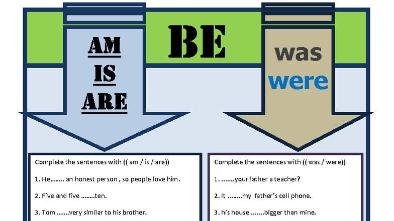 AM IS ARE WAS WERE - Sentence Completion Practice - Studocu