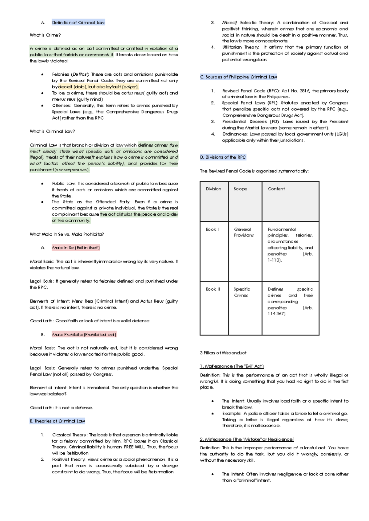 Criminal Law 1: Midterm Study Guide on Key Concepts and Cases - Studocu