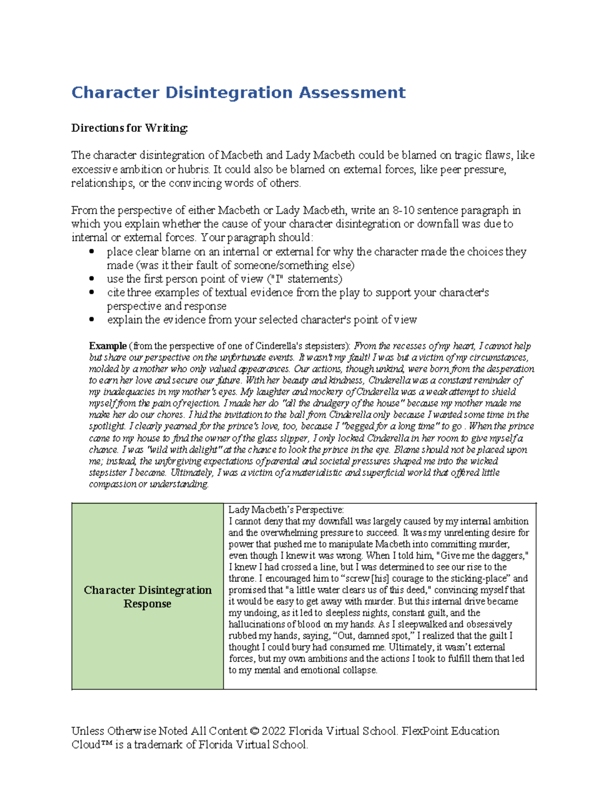 Character disintegration rubric - Character Disintegration Assessment ...