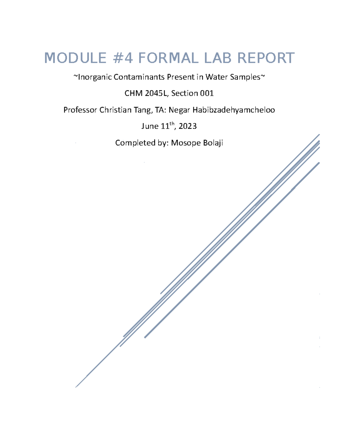 Module 4 Formal Lab Report - Inorganic Contaminants in Water (CHM 2045L ...