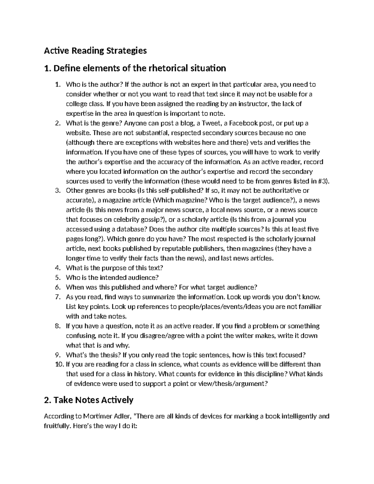 Active Reading Strategies - Define elements of the rhetorical situation ...
