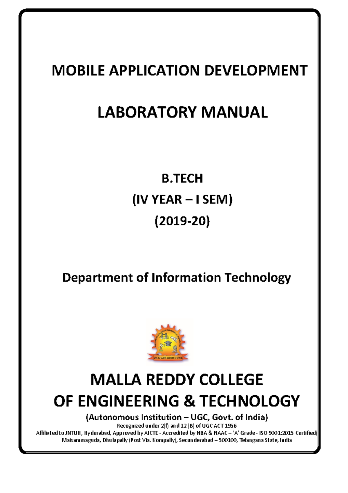 IT IV I MAD LAB Manual - MOBILE APPLICATION DEVELOPMENT LABORATORY ...